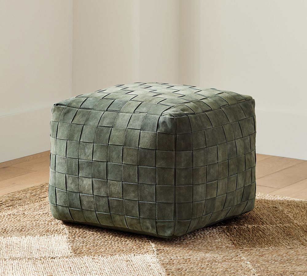 Suede Basketweave Pouf | Pottery Barn