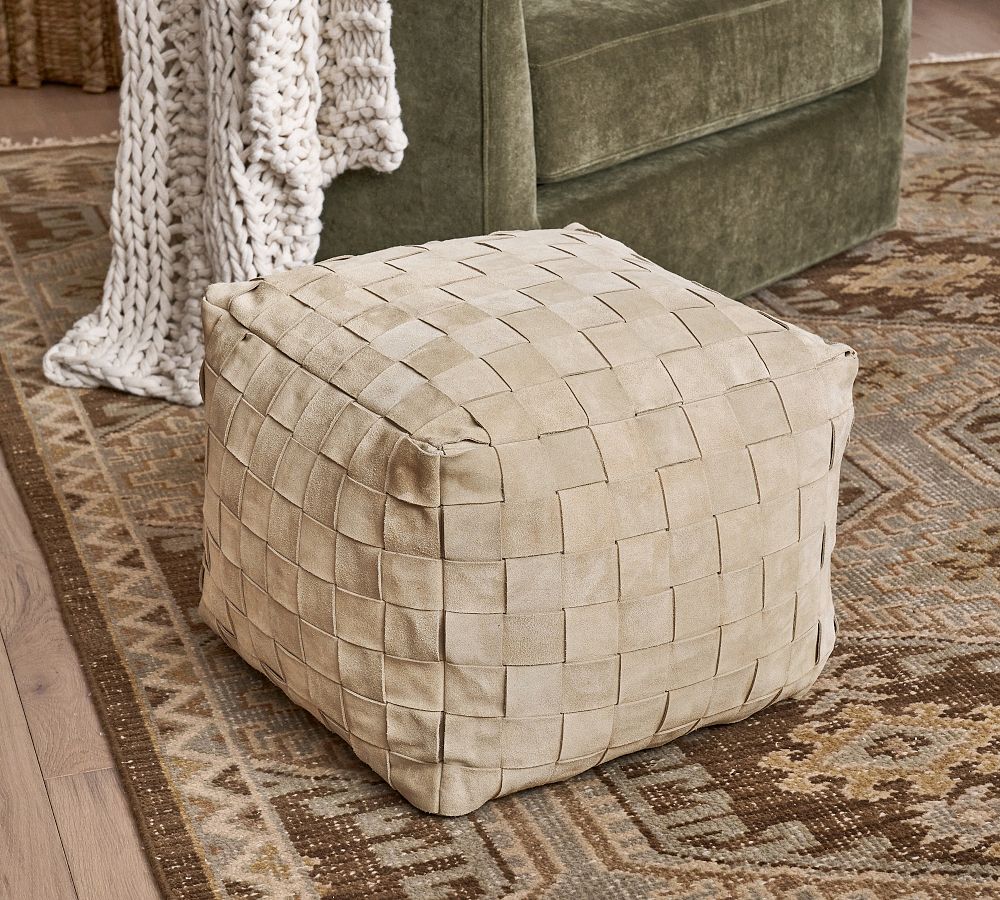 Suede Basketweave Pouf | Pottery Barn