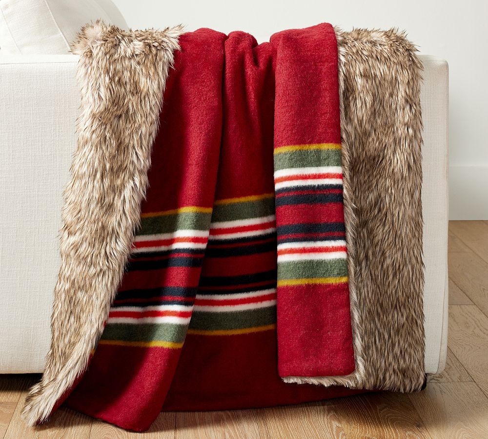Pendleton® Yakima Faux Fur Back Stripe Throw | Pottery Barn