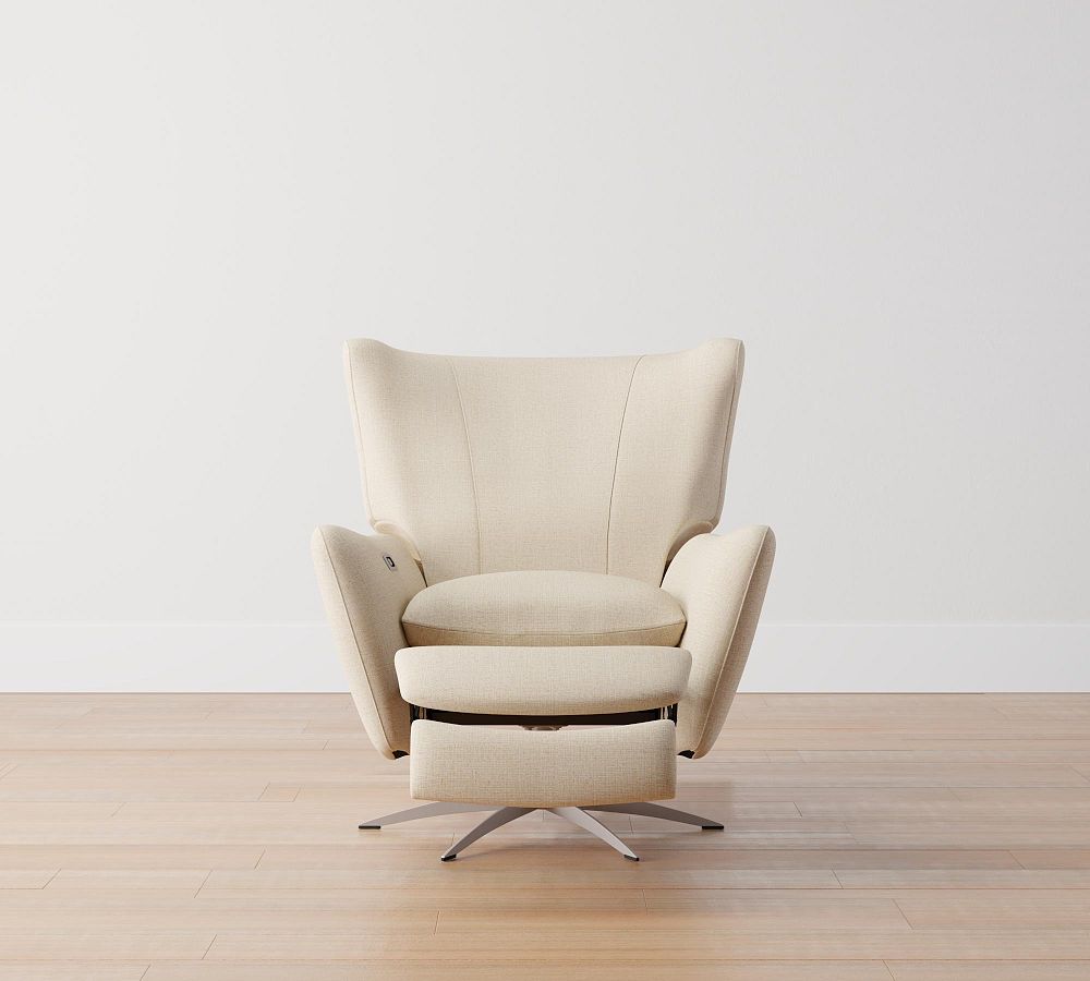 Wells Upholstered Tight Back Power Swivel Recliner | Pottery Barn