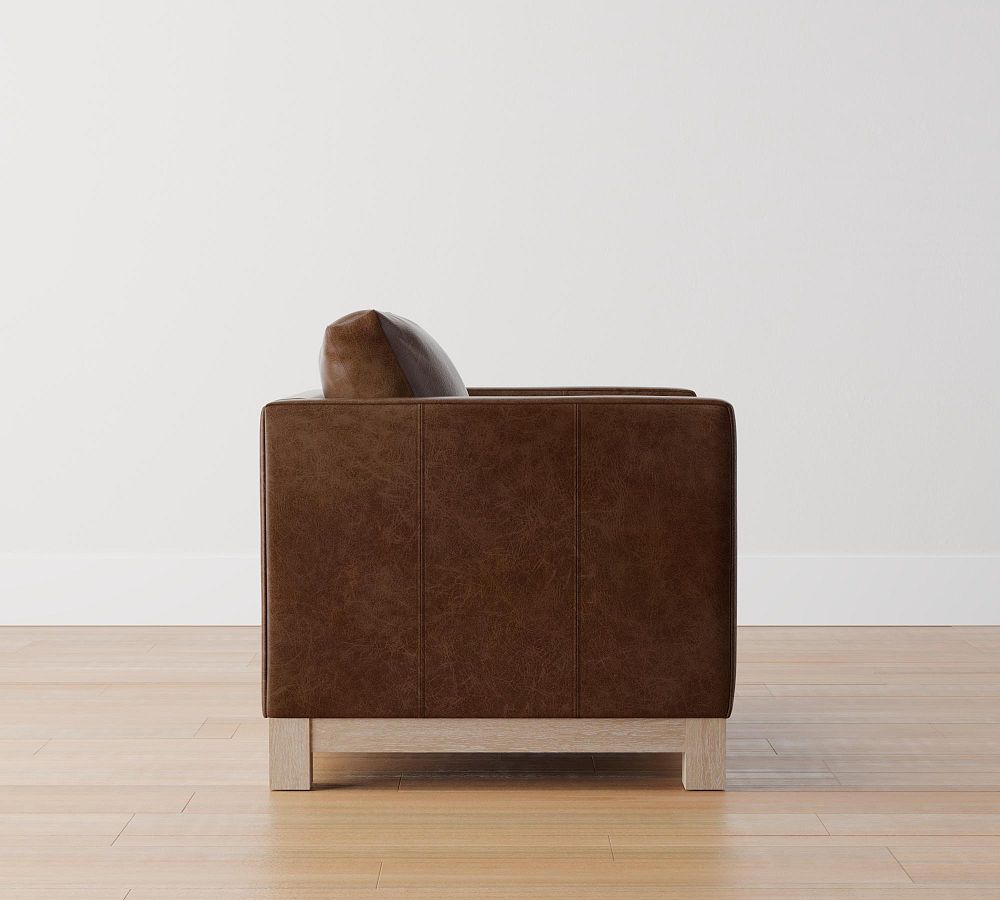 Jake Leather Armchair with Seadrift Wood Base | Pottery Barn