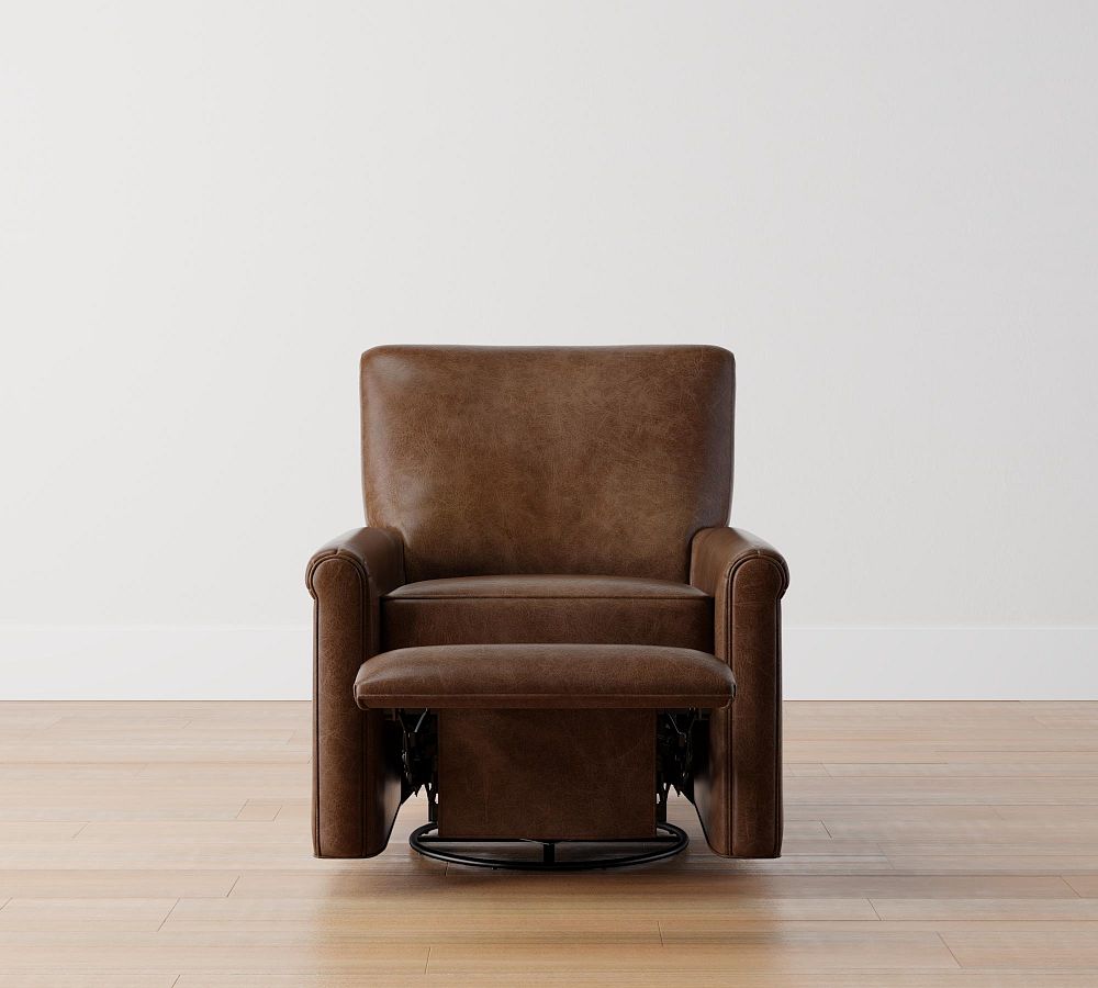 Irving Roll Arm Leather Power Swivel Glider Recliner | Pottery Barn