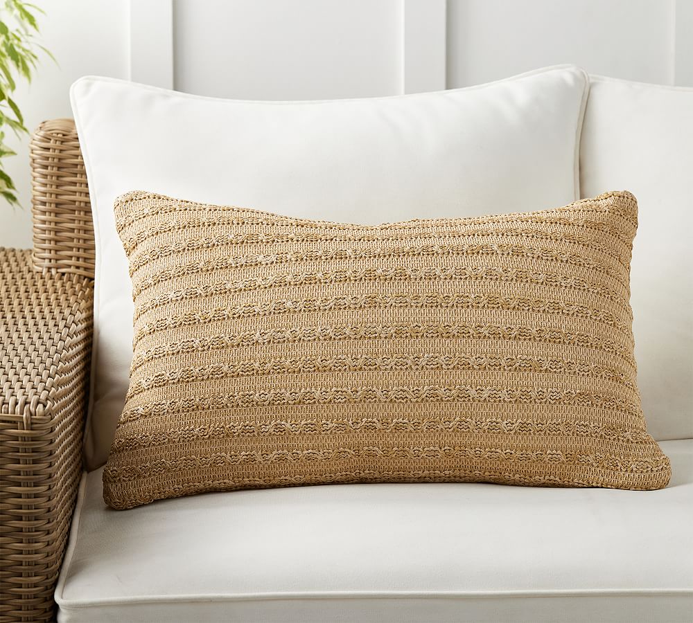 Massey Faux Natural Fiber Outdoor Lumbar Throw Pillow | Pottery Barn