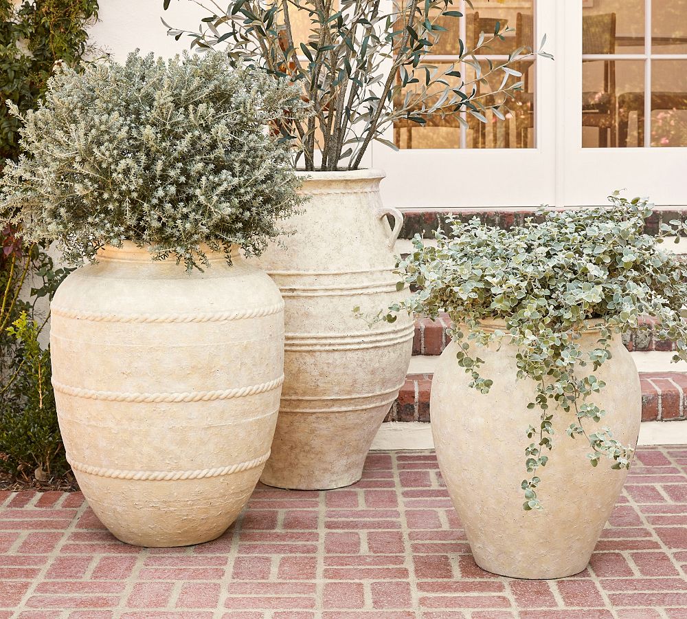 Sienna Fibre Stone Outdoor Planters | Pottery Barn