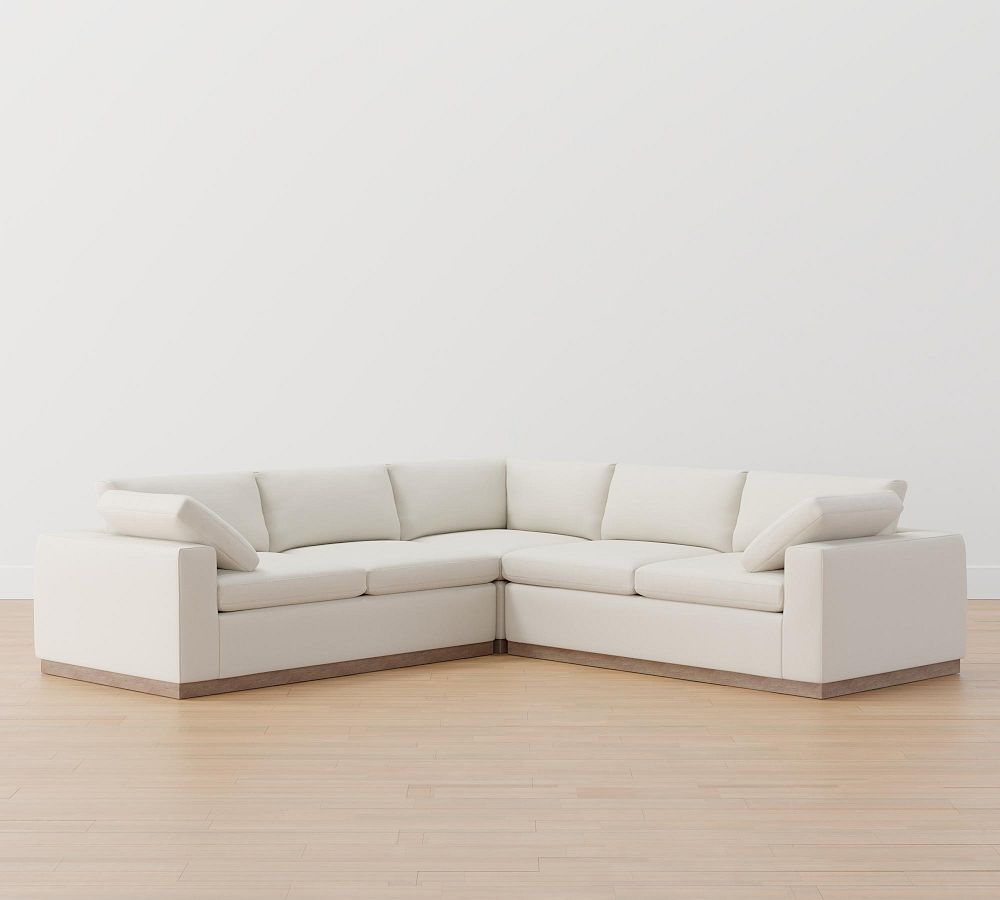 Dream Square Wide Arm Upholstered 3-Piece L-Sectional with Wood Base ...