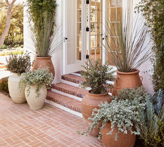 Sienna Fibre Stone Outdoor Planters | Pottery Barn
