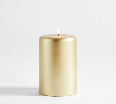 Modern Curved Gold Wax Pillar Candle | Pottery Barn
