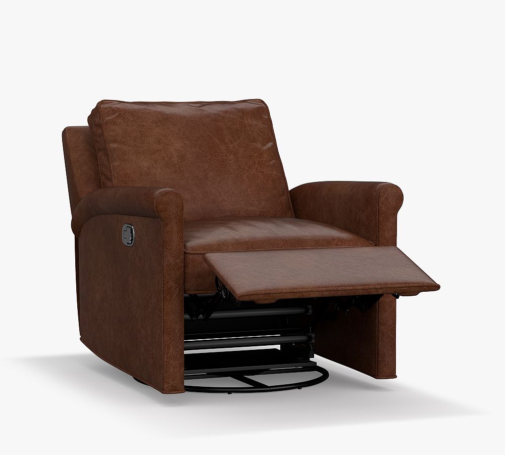 Tyler Roll Arm Leather Swivel Recliner | Pottery Barn