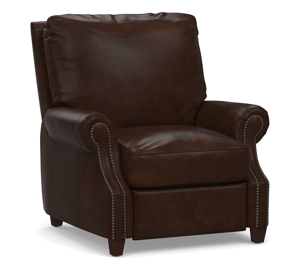 OPEN BOX: James Roll Arm Leather Recliner, Down Blend Wrapped Cushions ...