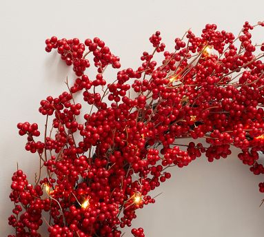 Lit Faux Red Berry Wreath & Garland | Pottery Barn