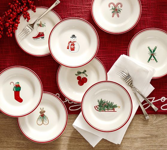 Holiday Classics Mixed Appetizer Plates - Set of 8 | Pottery Barn