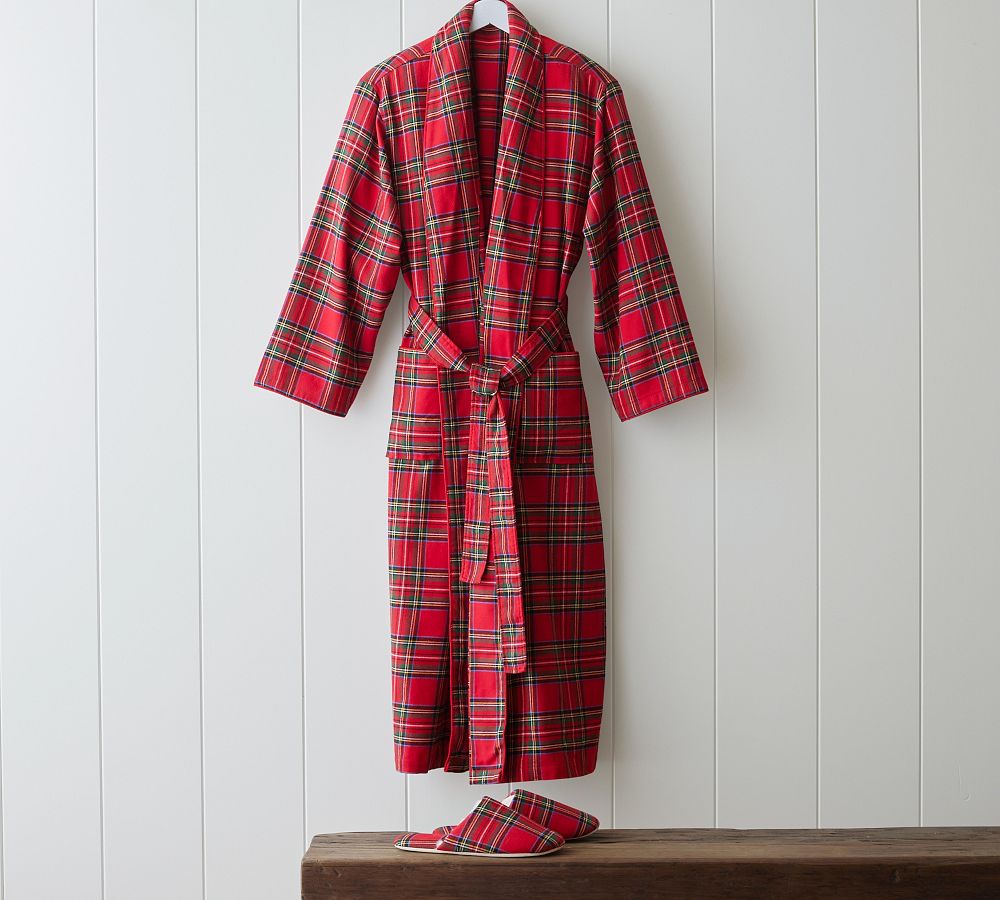 Stewart Plaid Yarn Dye Flannel Slippers | Pottery Barn