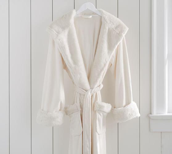 Faux Fur Hooded Bath Robe - Ivory Alpaca | Pottery Barn