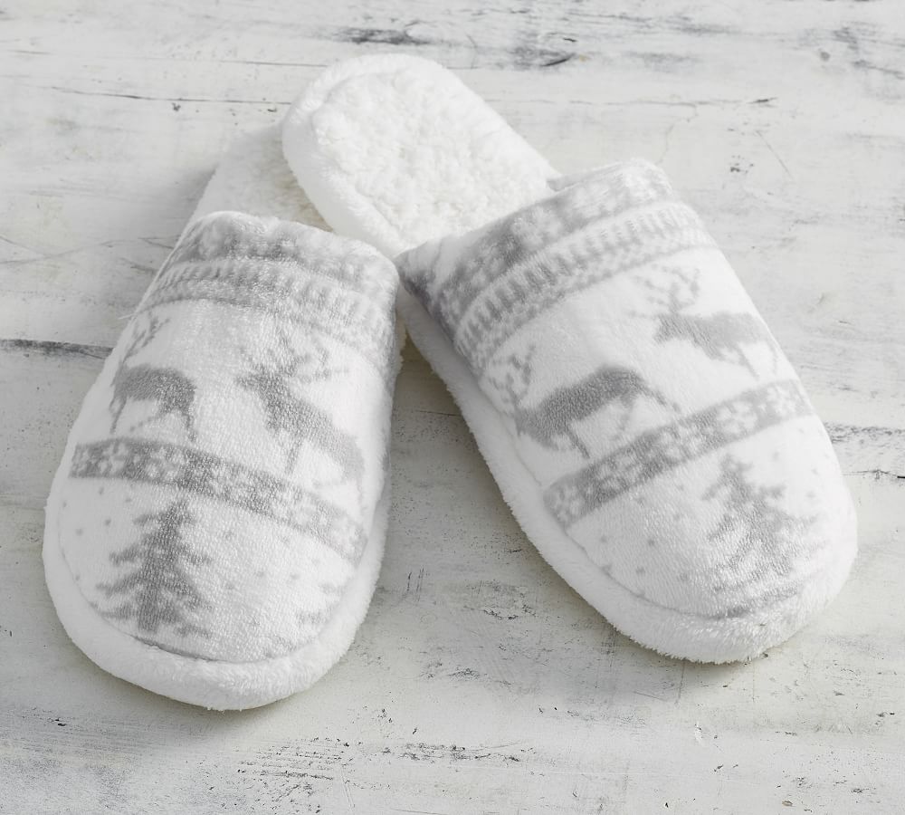 Fair Isle Plush Slippers | Pottery Barn