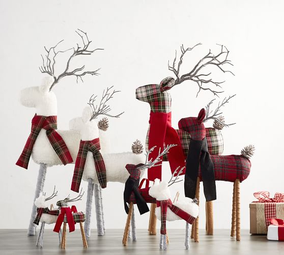 Plaid Reindeer Christmas Ornaments | Pottery Barn