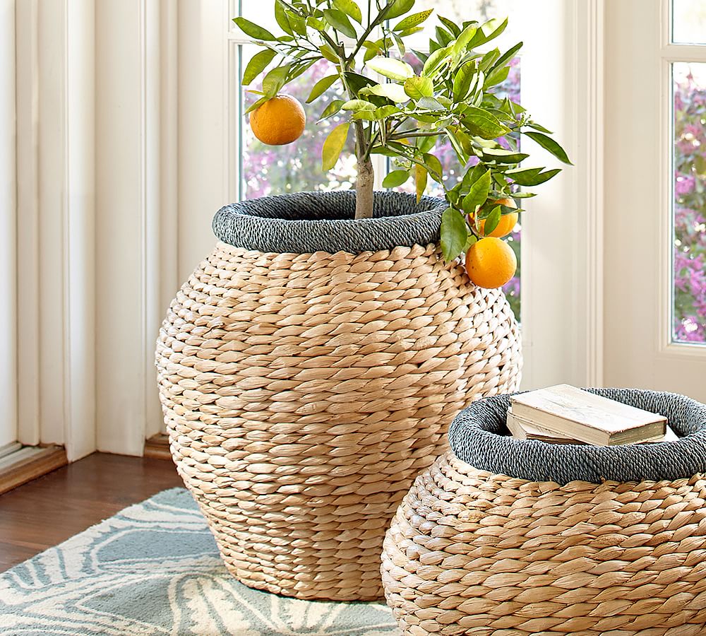 Beachcomber Large Round Blue Storage Basket | Pottery Barn