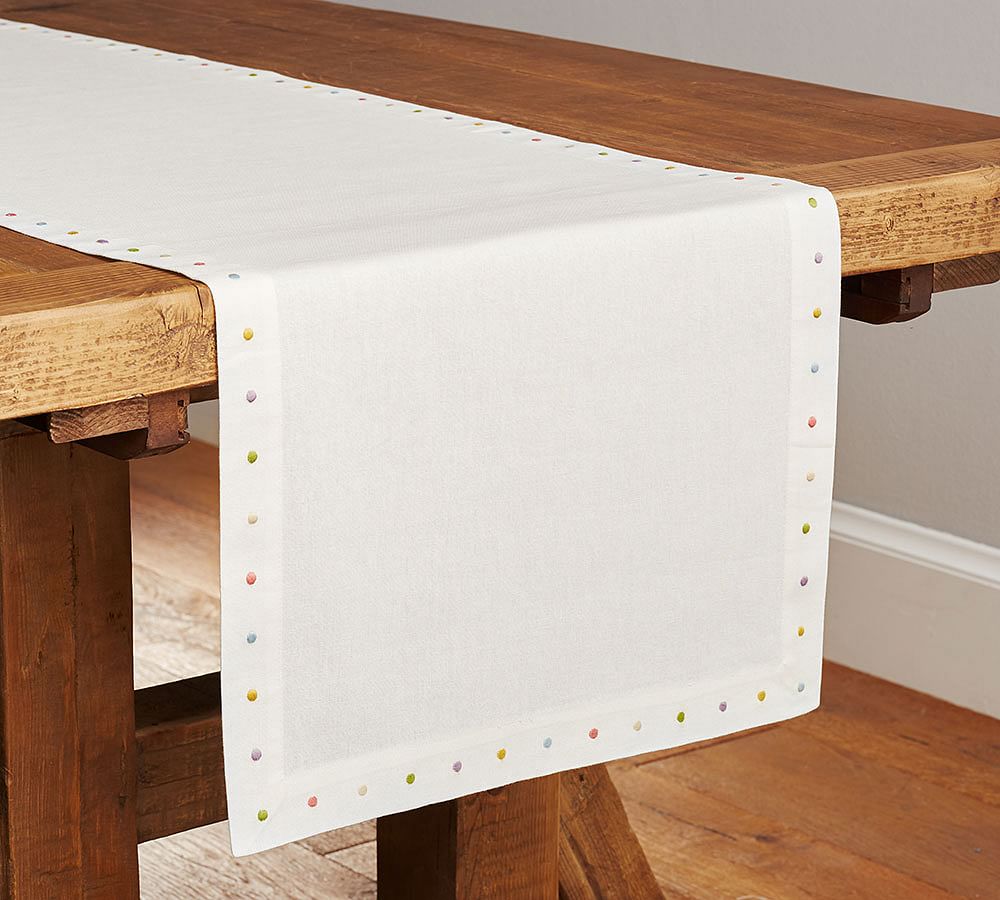 Embroidered Pastel Dot Table Runner | Pottery Barn