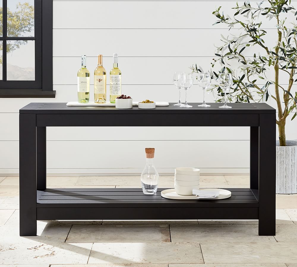 Malibu 60" Metal Outdoor Console Table, Black | Pottery Barn