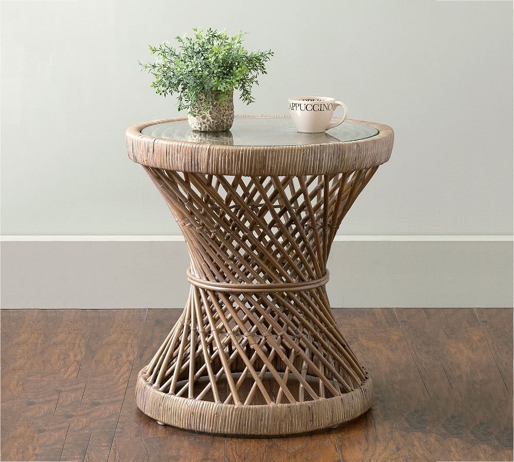 Helix Rattan Glass Side Table | Pottery Barn