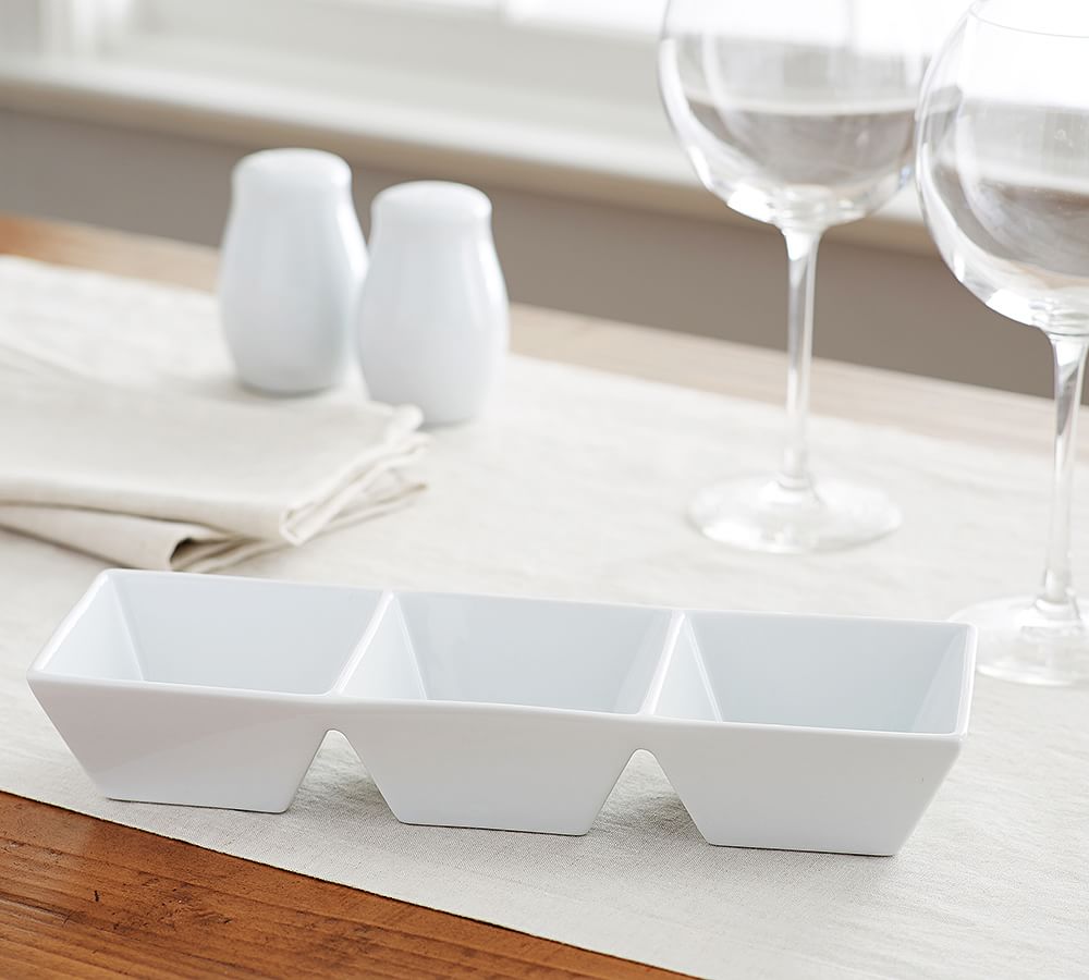 Great White Porcelain Divided Condiment Server | Pottery Barn