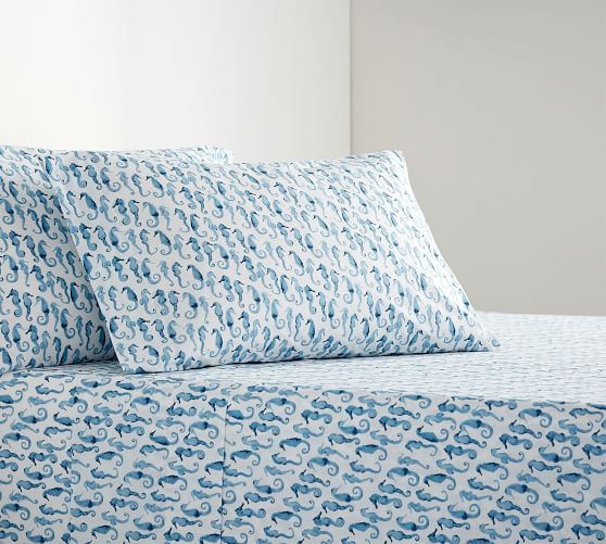 Seahorse Print Percale Sheet Set | Pottery Barn