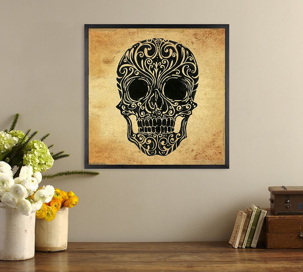 Skull Art Canvas Framed Print | Pottery Barn