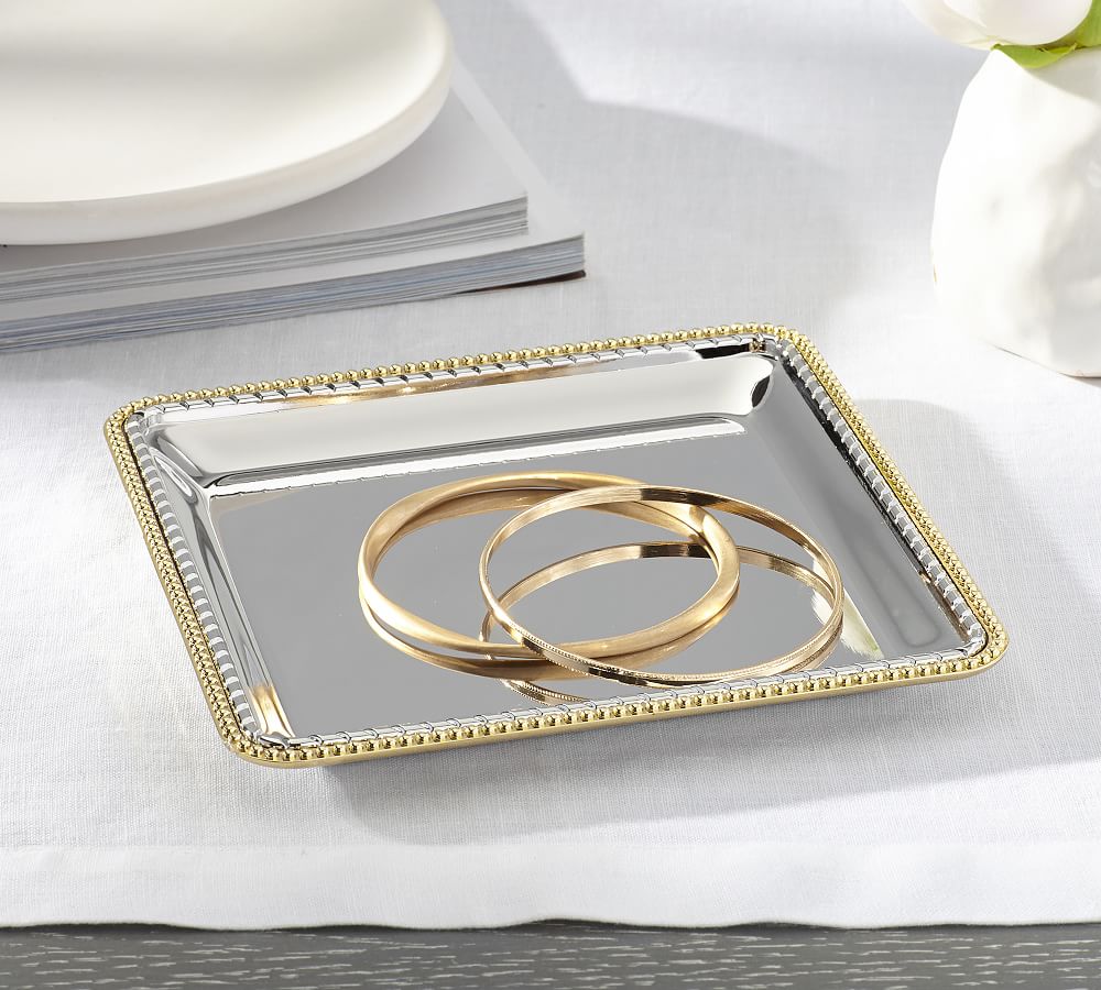 Silver Square Gold Trim Tray | Pottery Barn