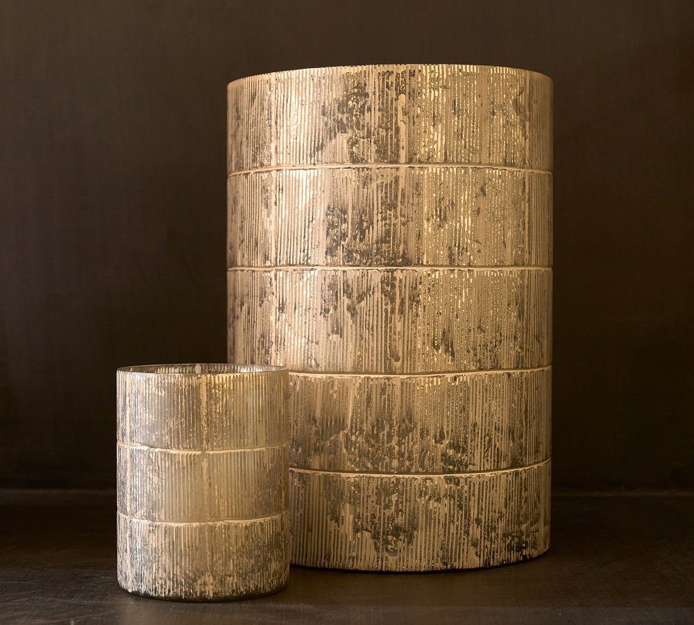 Linen Textured Glass Hurricane Candleholder | Pottery Barn