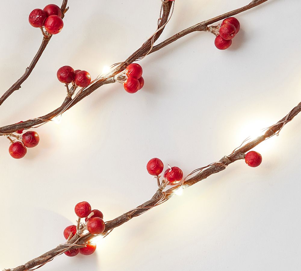 Lit Faux Red Berry Branch | Pottery Barn