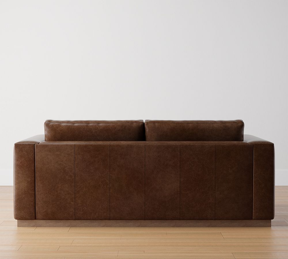 Carmel Square Wide Arm Leather Sleeper Sofa with Wood Base | Pottery Barn