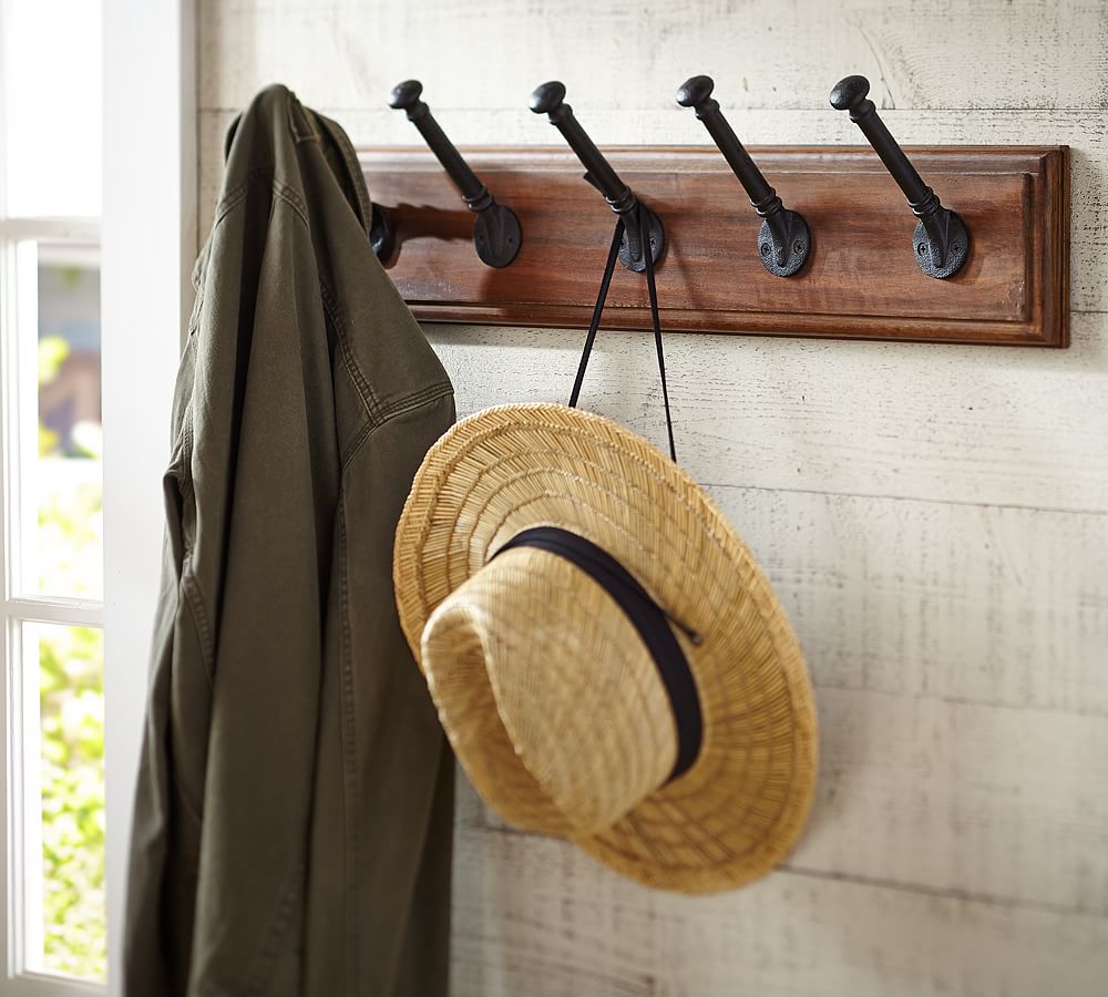 Niko Wood & Metal Row of Hooks | Pottery Barn