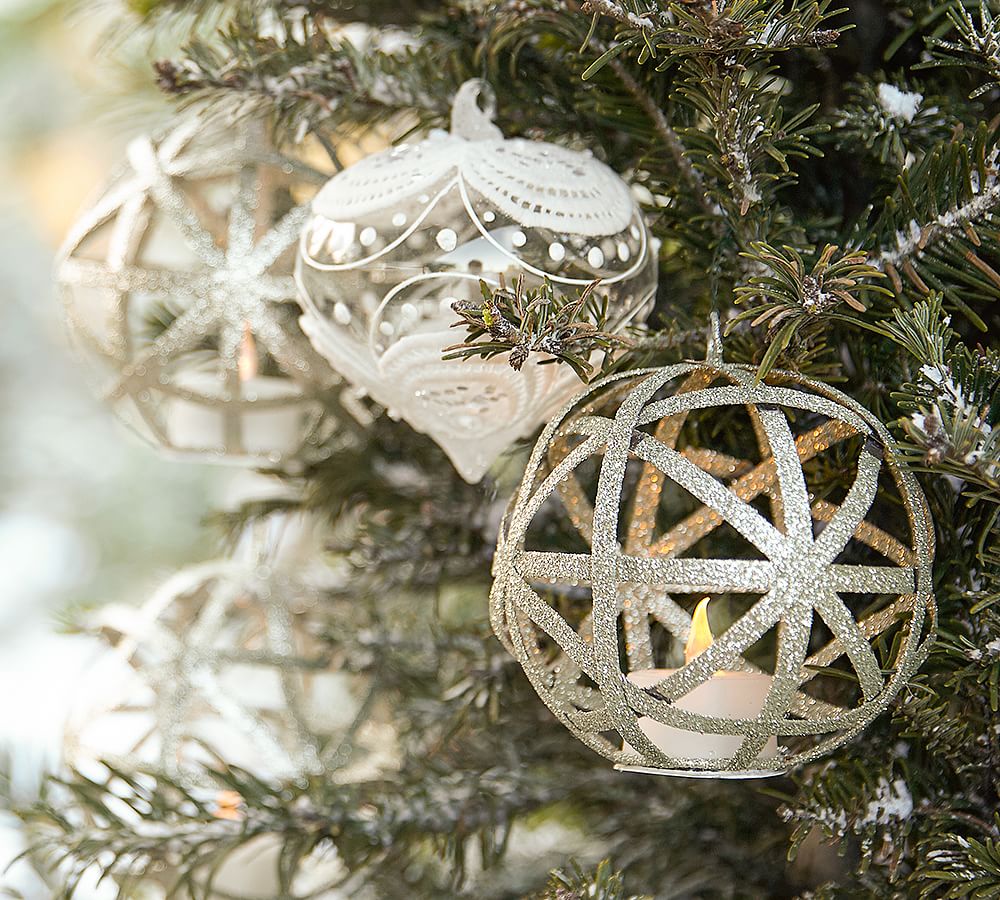 Lit Glitter Lattice Ball Christmas Ornament | Pottery Barn
