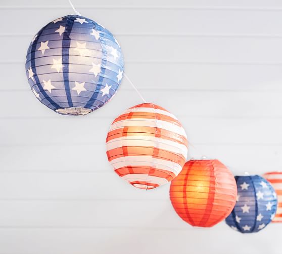 Lit Paper Lantern - Red, White & Blue | Pottery Barn
