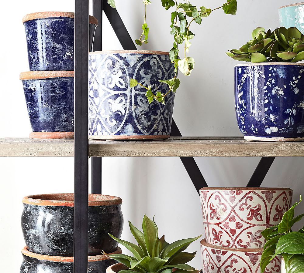 Ikat Tile Hand Painted Terracotta Outdoor Planters | Pottery Barn