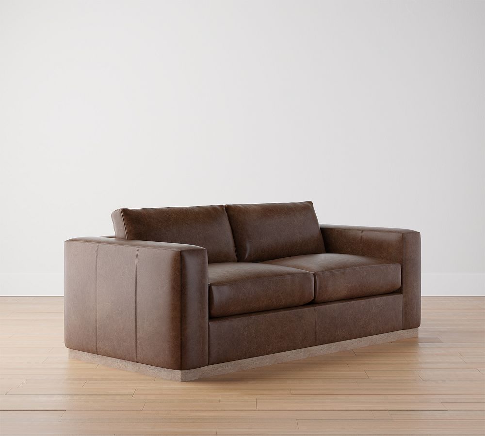 Carmel Square Wide Arm Leather Sleeper Sofa with Wood Base | Pottery Barn