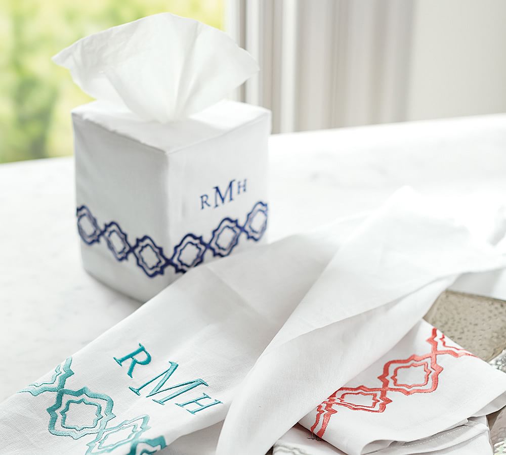 Liza Embroidered Tissue Box Cover | Pottery Barn