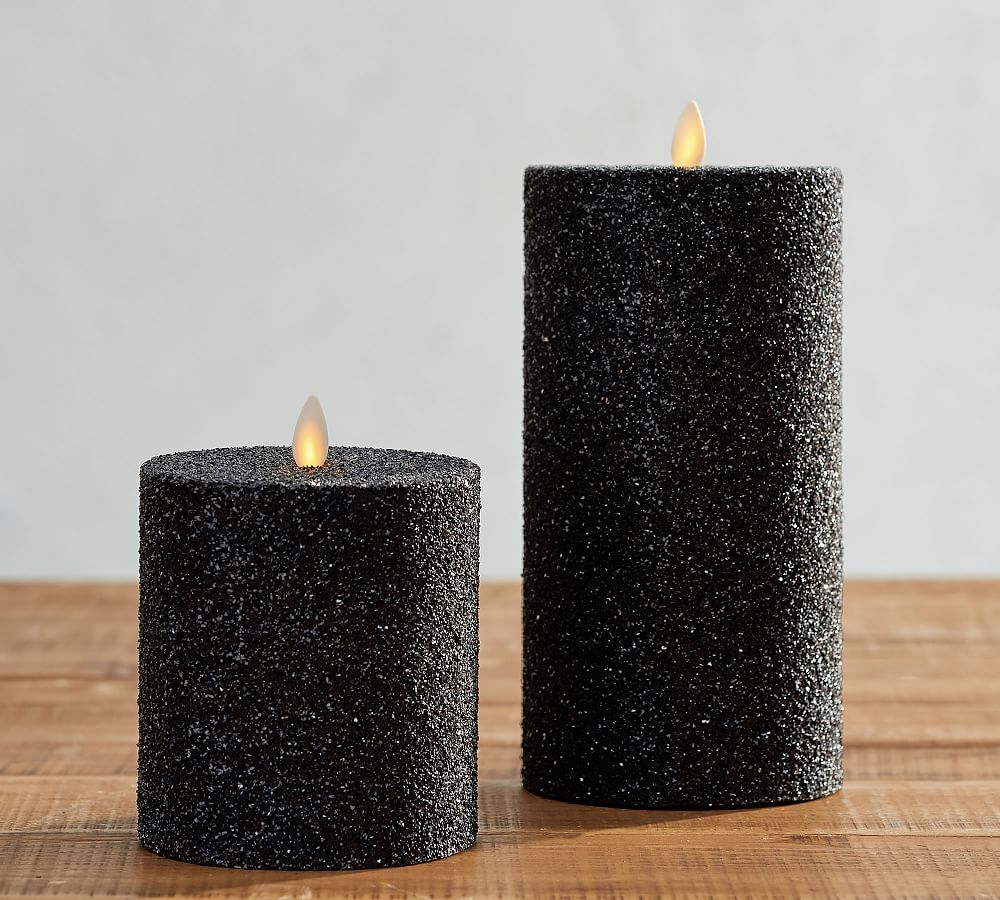 Premium Flicker Flameless German Glitter Pillar Candle - Black ...