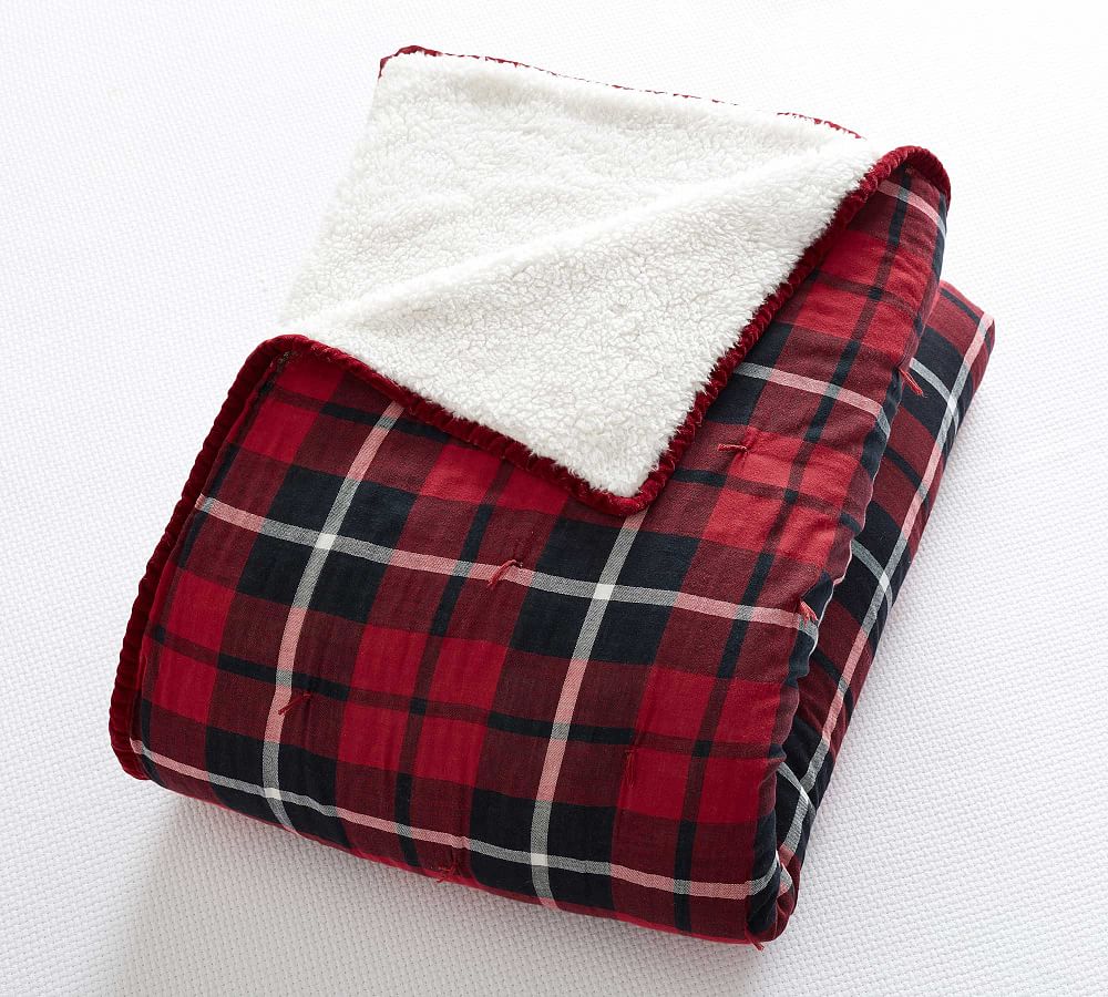 Jackson Plaid Sherpa Back Blanket | Pottery Barn