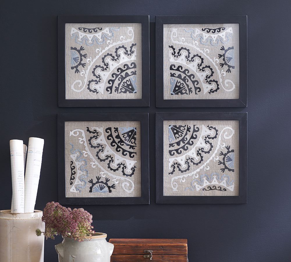 Rayna Embroidered Quadtych Wall Art | Pottery Barn