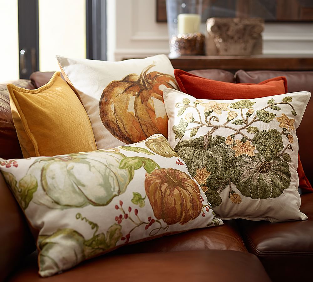 Pumpkin Patch Crewel Embroidered Decorative Pillow Cover | Pottery Barn