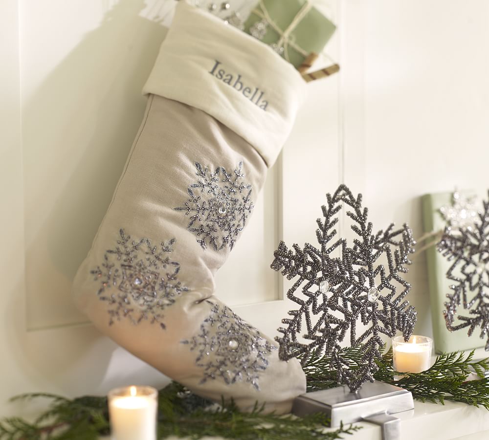 Beaded Snowflake Stocking | Pottery Barn