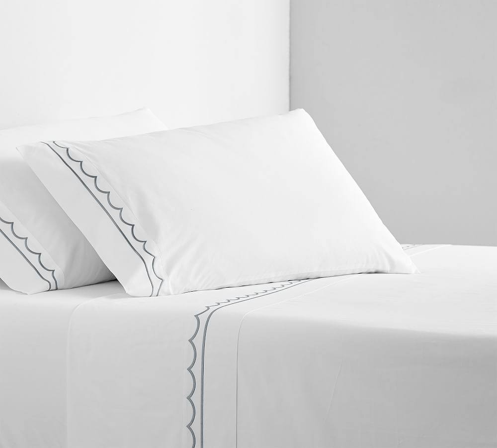 Scallop Embroidered Organic Percale Sheet Set | Pottery Barn