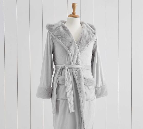 Gray Alpaca Faux Fur Bathrobe | Pottery Barn
