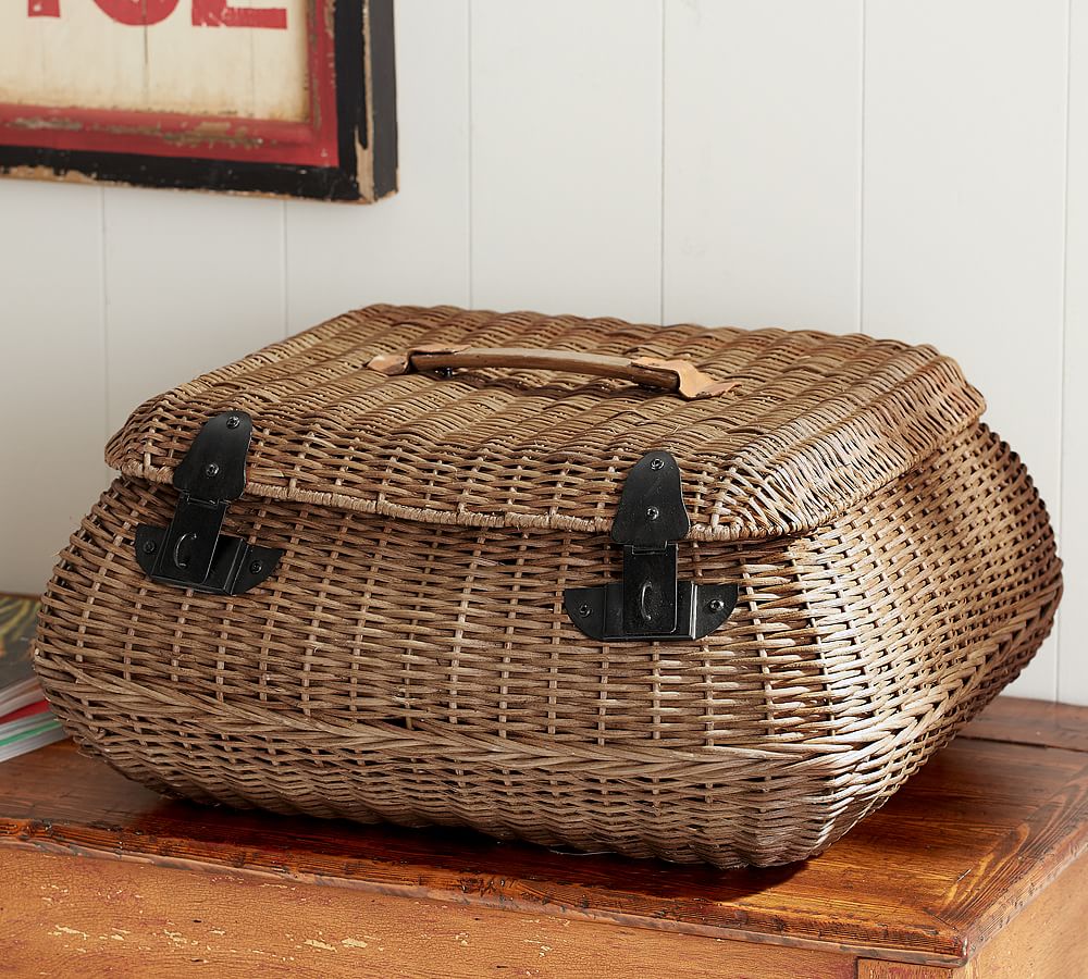 Jacquelyne Curved Lidded Basket | Pottery Barn