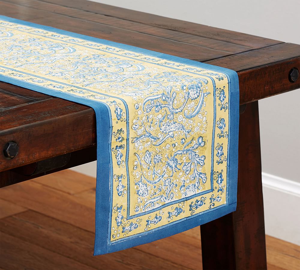 La Mer Block Print Cotton Table Runner | Pottery Barn