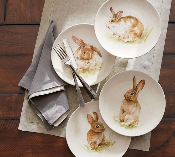 Pasture Bunny Salad Plates, Set of 4 - Assorted | Pottery Barn