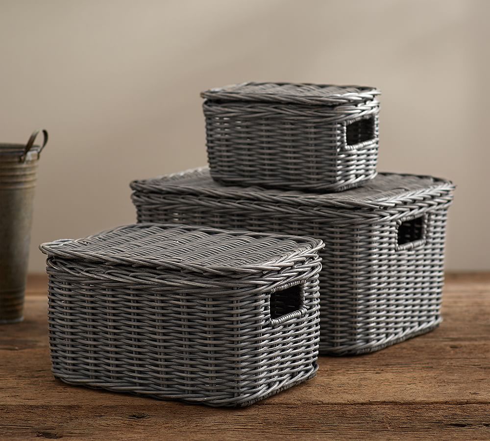 Wicker Weave Lidded Storage Baskets | Pottery Barn