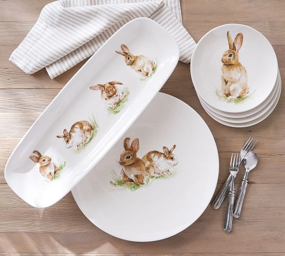 Pasture Bunny Salad Plates, Set of 4 - Assorted | Pottery Barn
