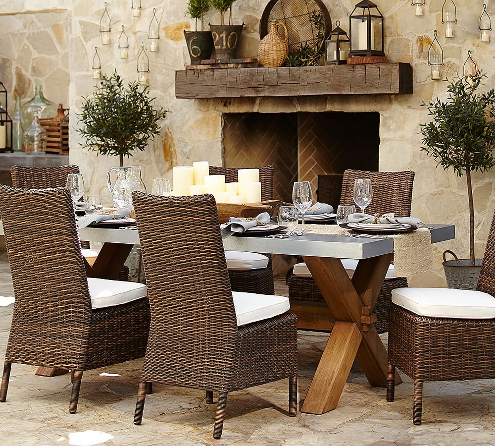 Abbott 84" Concrete & Acacia Rectangular Dining Table, Brown | Pottery Barn