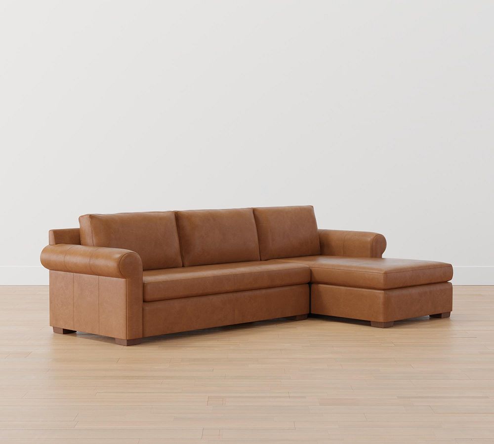 Shasta Roll Arm Leather Sofa Chaise Sectional | Pottery Barn
